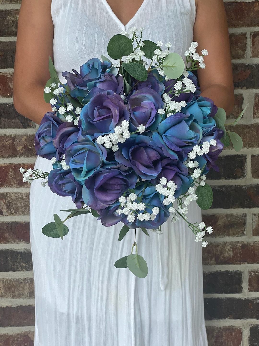 Rainbow Roses Bouquet, Purple and Blue Roses Bridal Bouquet, Colorful ...