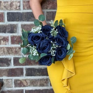 Navy Blue Roses and Greenery Bouquet Bride Navy Blue Bouquet Navy Blue ...