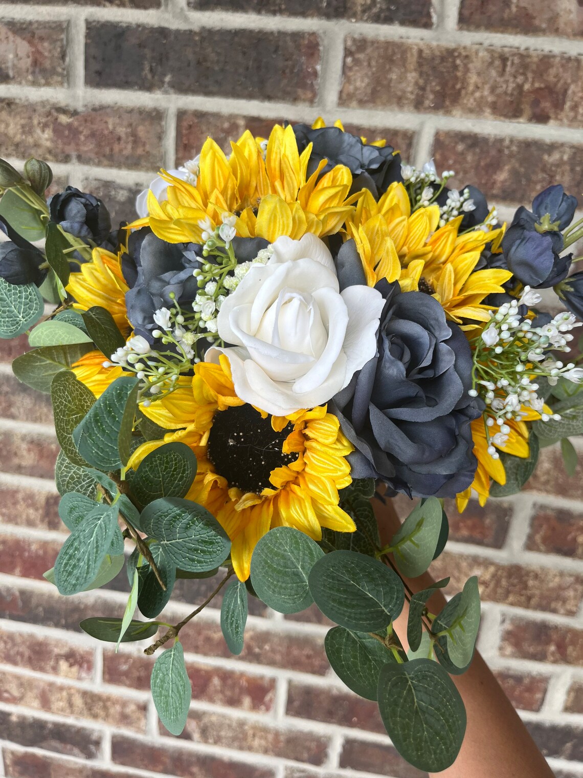 Dusty Blue Roses and Sunflower Bouquet Dusty Blue Wedding Blue - Etsy