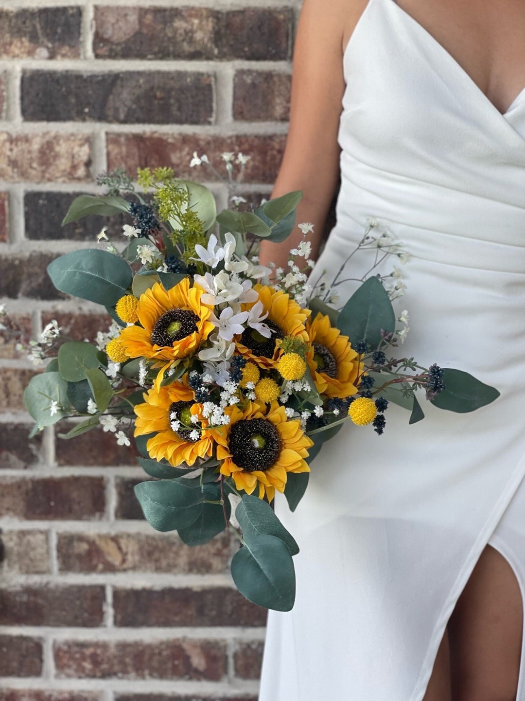 Sunflower Boho Greenery Bouquet Sunflower Wedding - Etsy