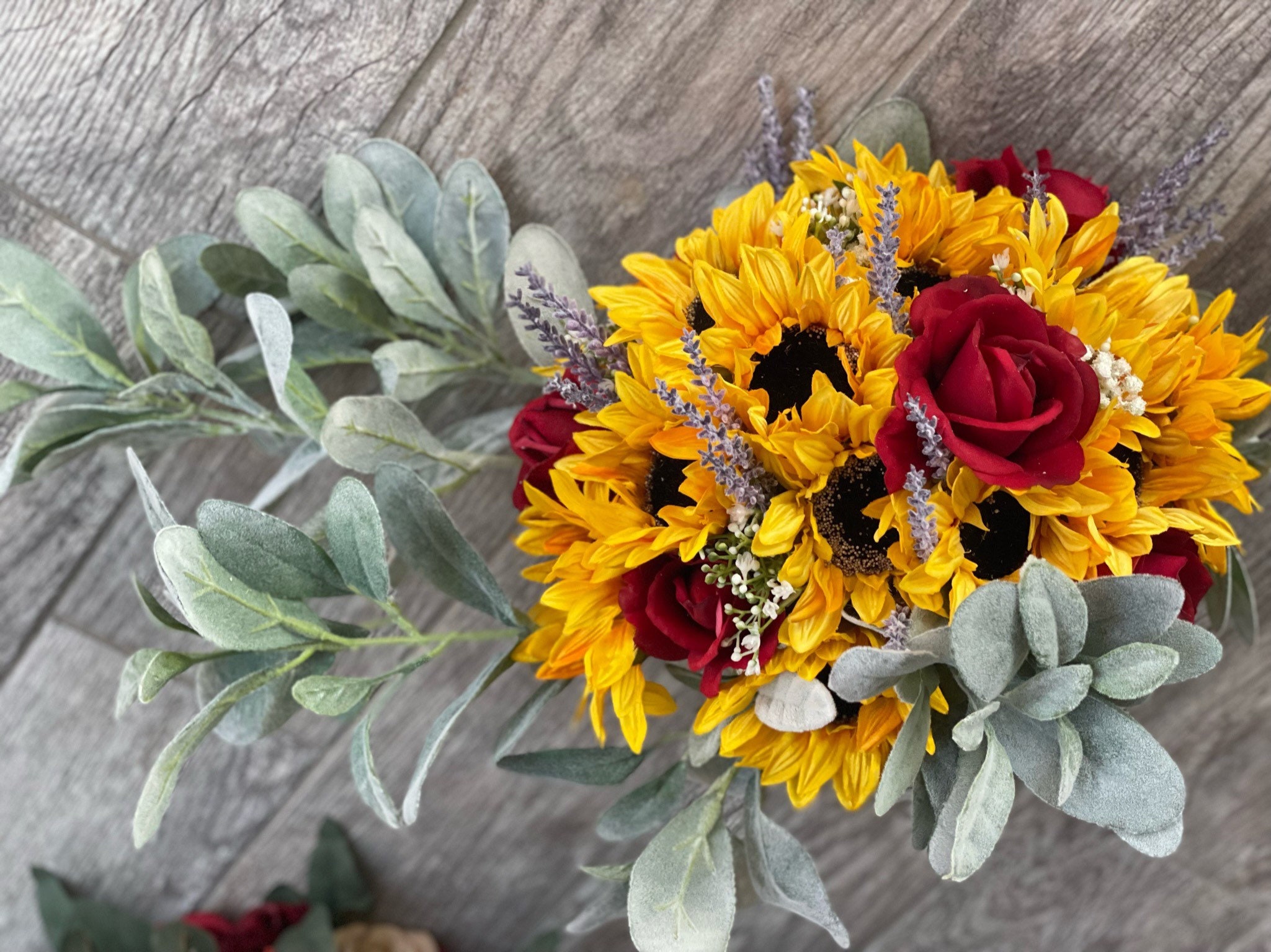 Cascading Red Roses Sunflowers and Lavender Bouquet Sunflower - Etsy