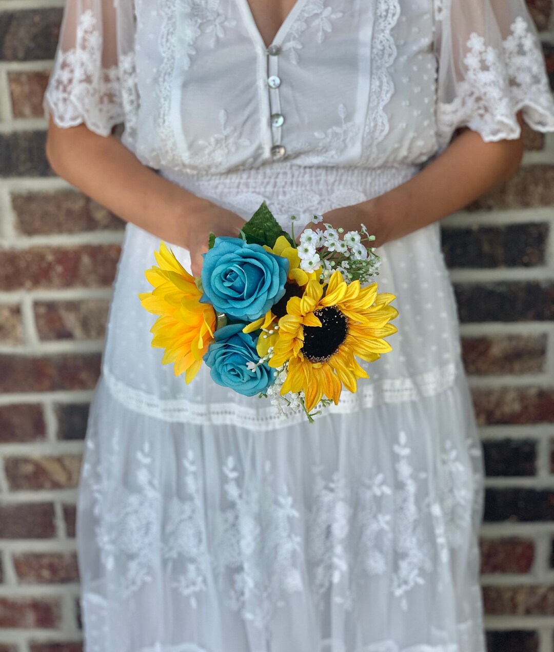 Turquoise and Sunflower Flower Girl Bouquet Sunflower Wedding Turquoise ...