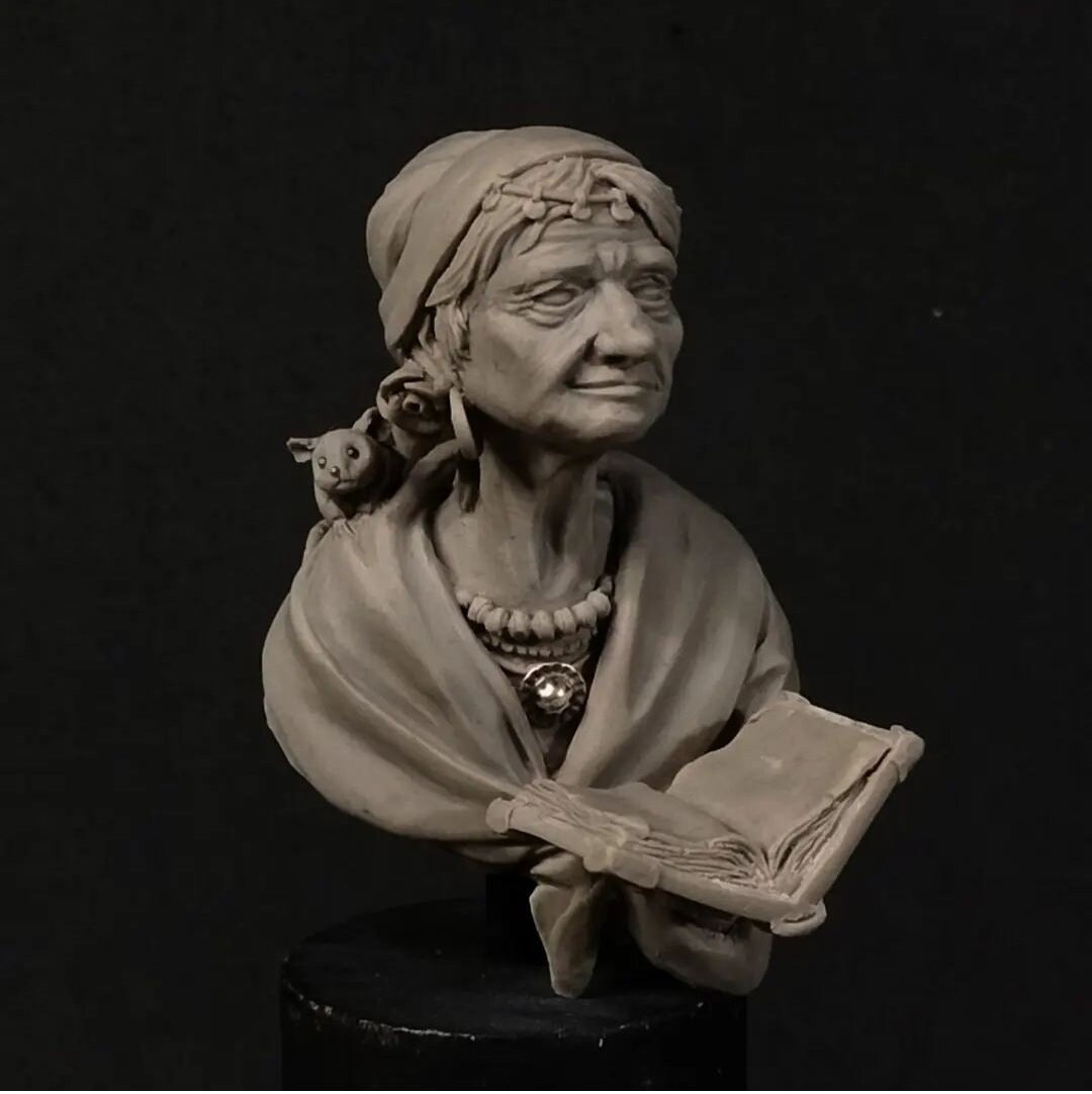 Hand Modeled Casted Bust of Old Gypsy Woman With Mouse on Her Shoulder ...