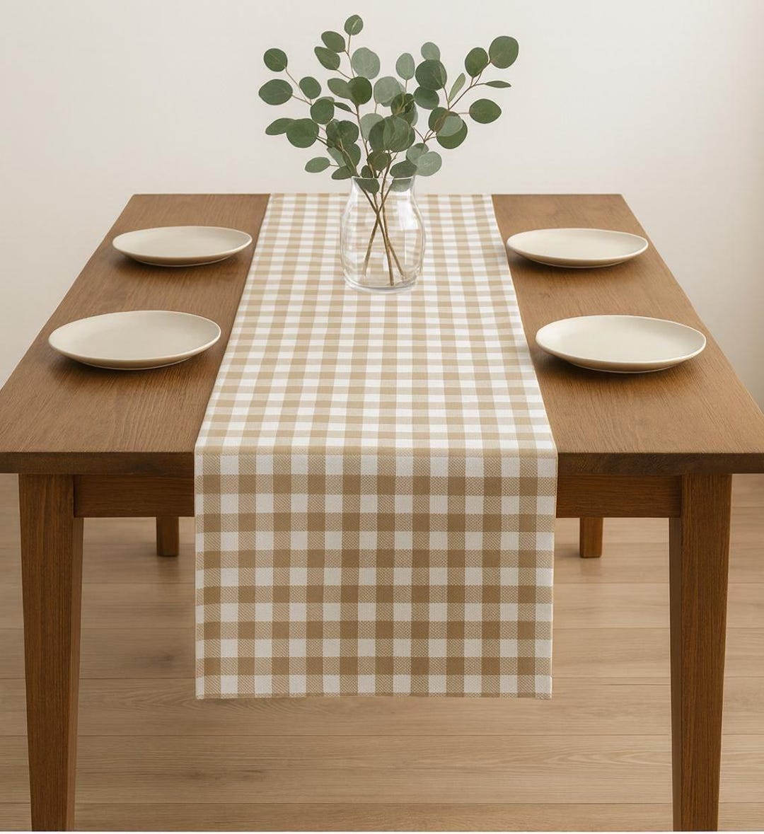 Beige Gingham Table Runner | Short Checkered Table Runner | Farmhouse ...