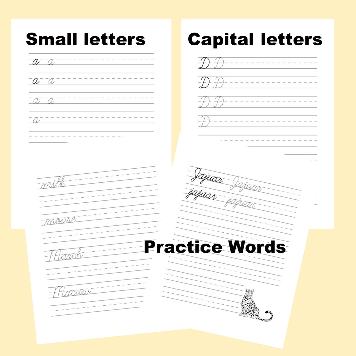 Bundle of Cursive Small and Capital Letters and Words,157 Pages, Set 5 ...