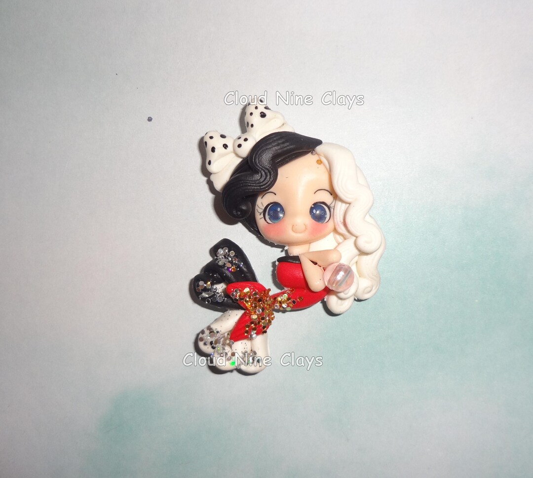 Dalmation Spotted Cruel Villain Mermaid Clay Doll Flat Back Bow Center ...