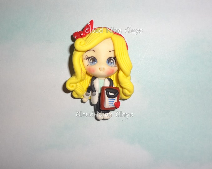 Blonde Hair Nurse Dr. Chart Medical Biller Lab Coat Clay Doll Flat Back ...