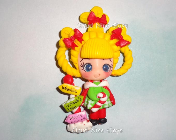 Cindy Girl Winter Coat Signs Clay Doll Flat Back Bow Center ...