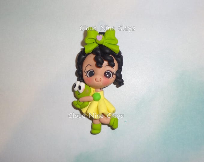Frog Green Princess Walking and Her Pet Frog Clay Doll Flat Back ...