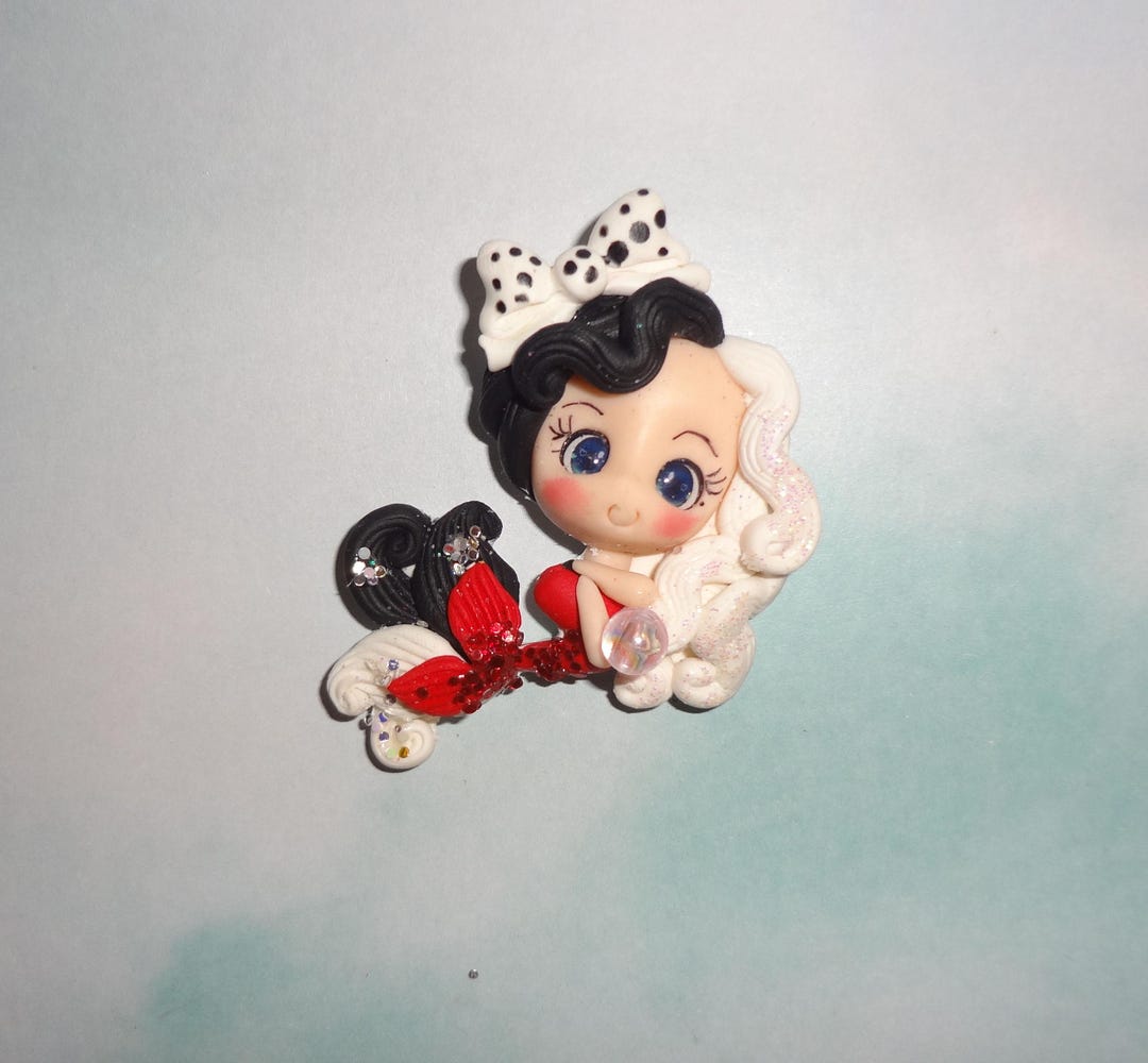 Dalmation Spotted Cruel Villain Mermaid Clay Doll Flat Back Bow Center ...