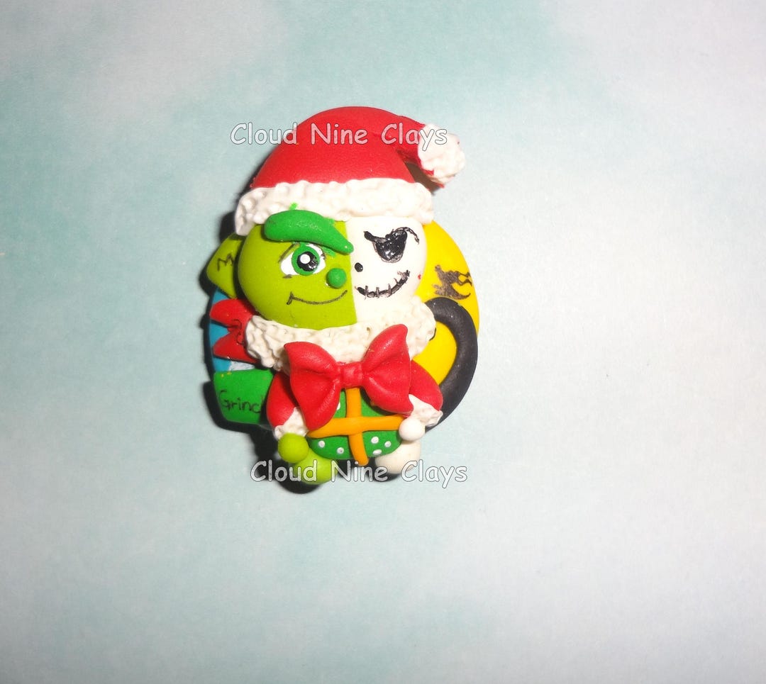 Green Christmas Guy Half Nightmare Guy Clay Doll Flat Back ...