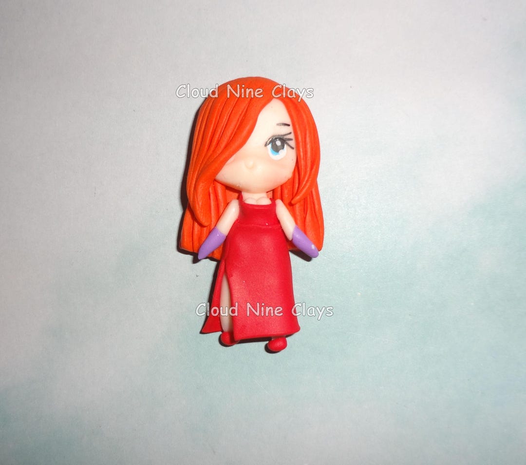 Jessica Cartoon Character Red Hair Clay Doll Bow Center Flat Back ...