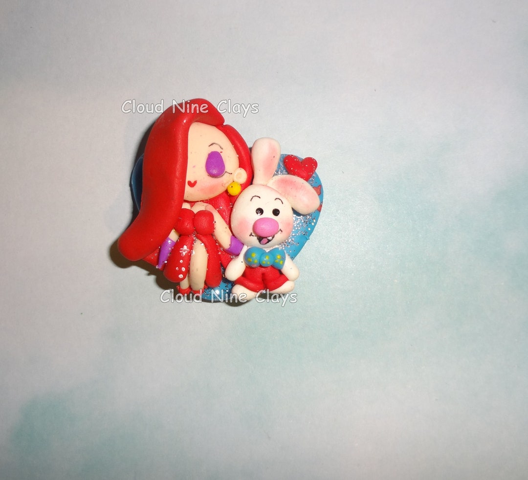 Jessica Rabbit Roger Cartoon Character Clay Doll Bow Center Flat Back ...