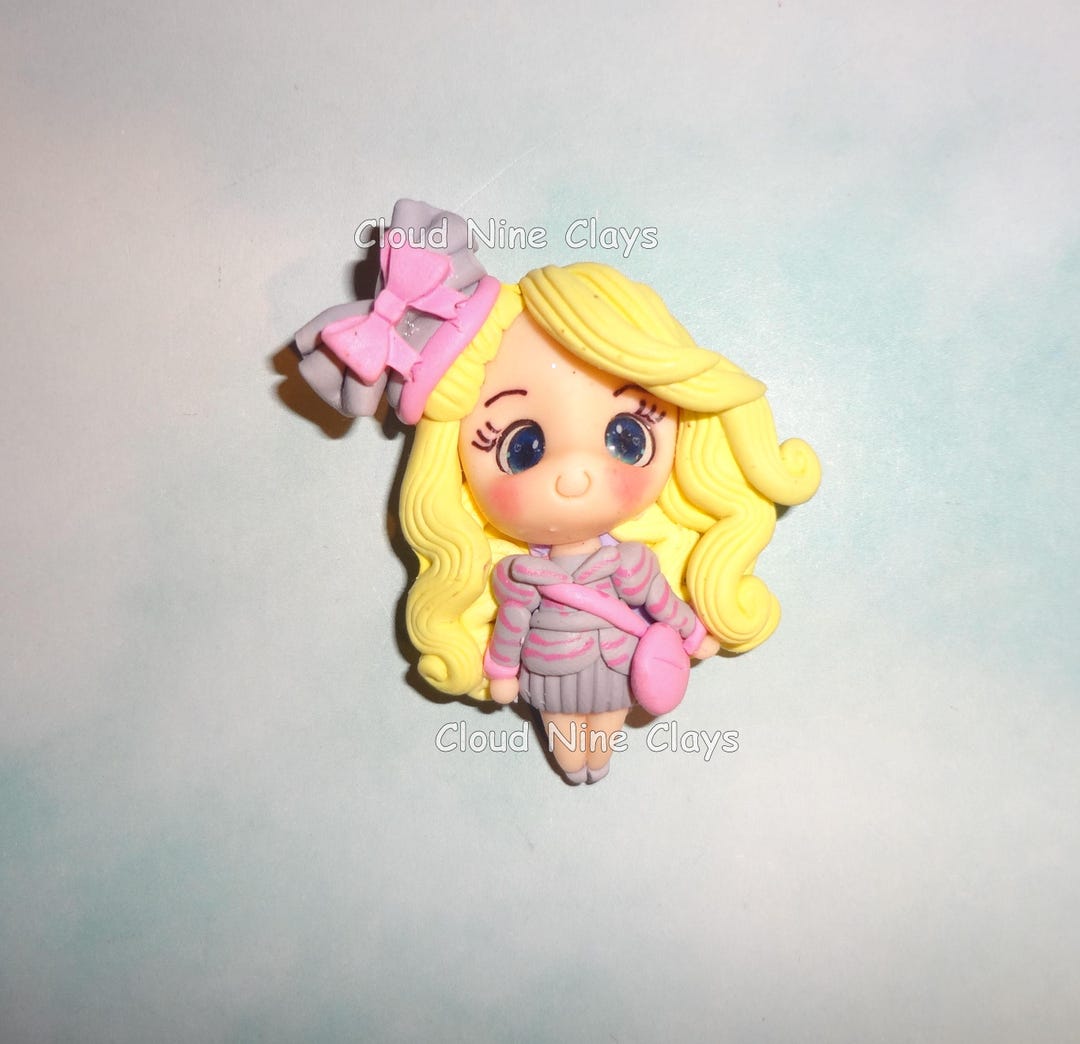 School Girl Good Witch Wicked Clay Doll Flat Back Bow Center ...
