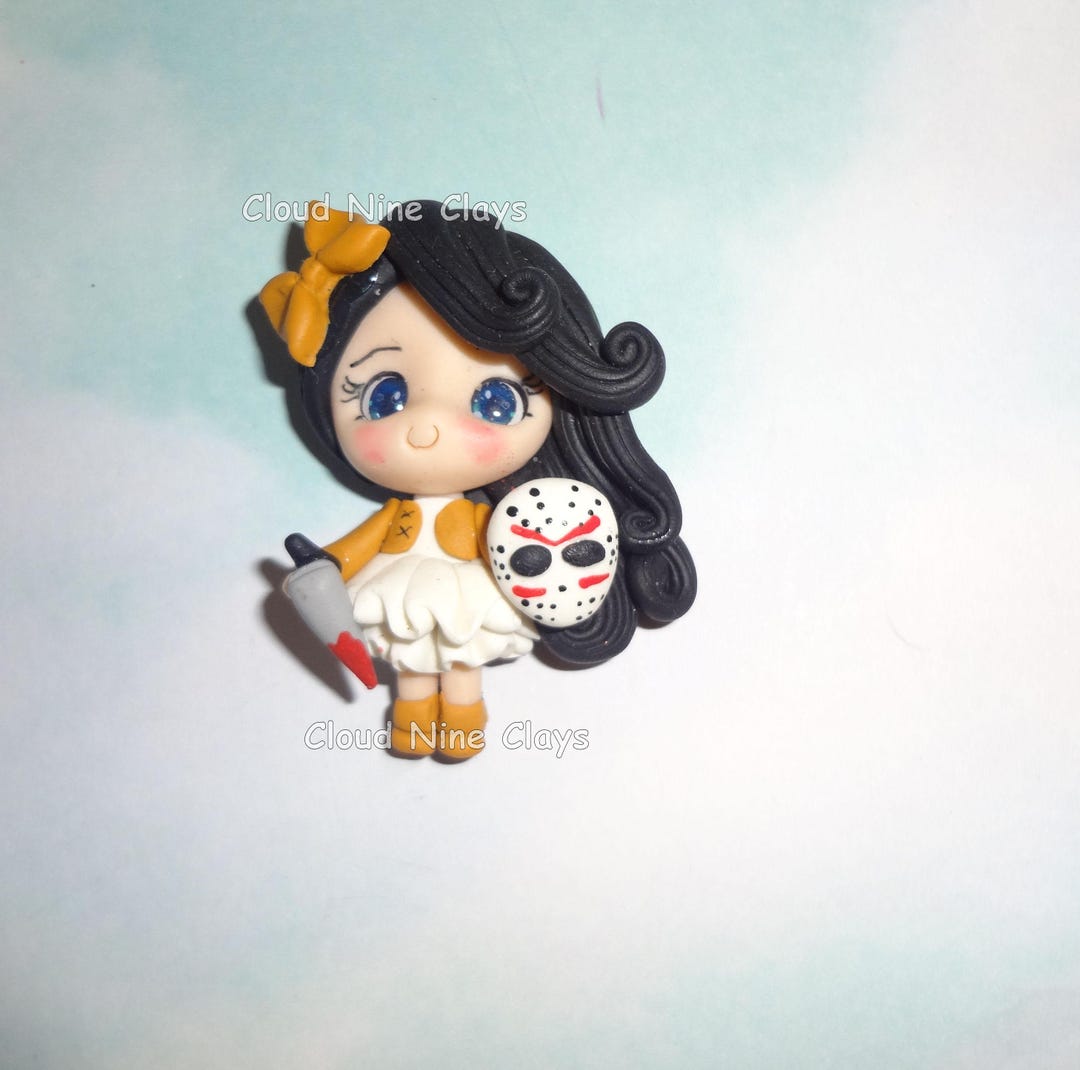 Scary Jason Girl Woods Halloween Character Clay Doll Flat Back Bow ...