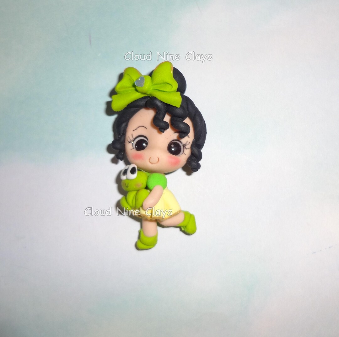Frog Green Princess Walking and Her Pet Frog Clay Doll Flat Back ...