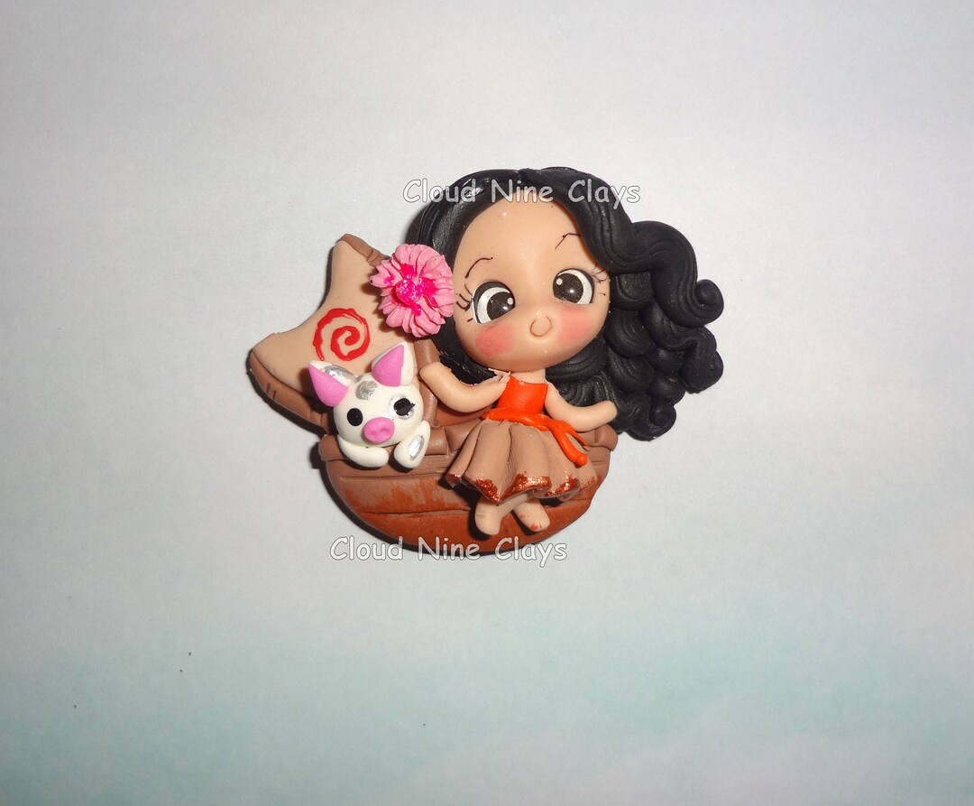 Hawaiian Hawaii Princess Boat Pig Moana Clay Doll Flat Back Bow Center ...