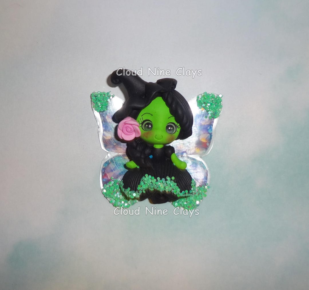 Wicked Green Witch Fairy Wings Friend Doll Clay Doll Flat Back Bow ...