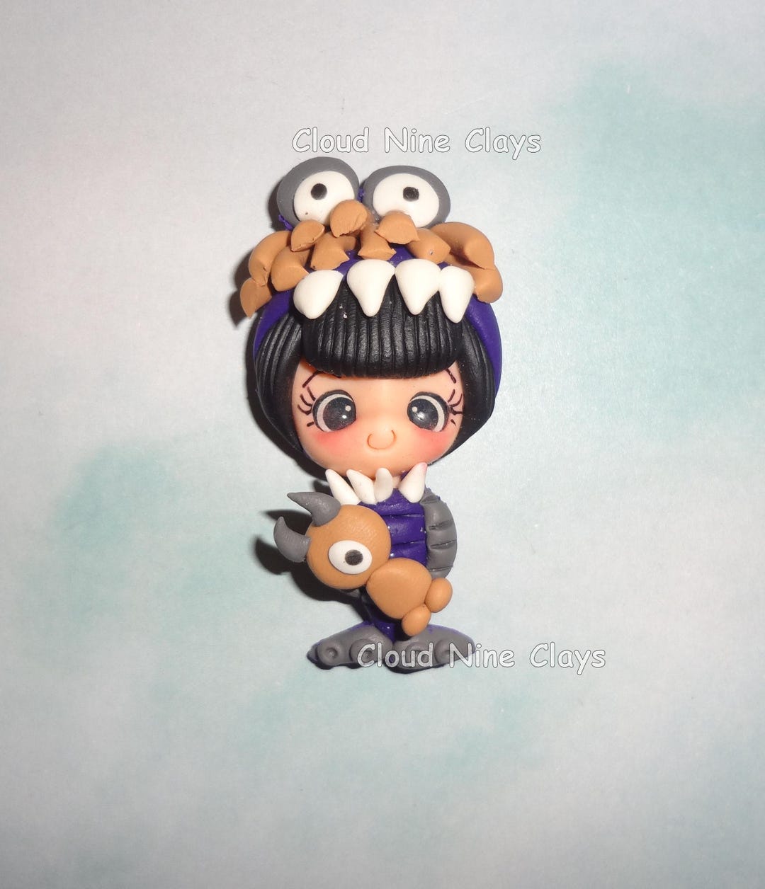 Boo in Costume Monsters Clay Doll Flat Back Bow Center Jewelry Lanyard ...
