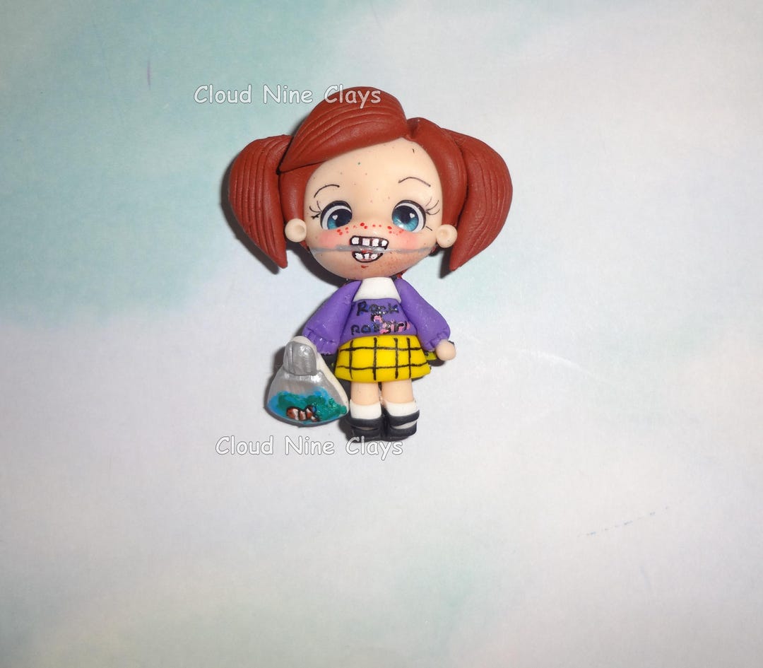 Toy Cartoon Girl With Braces Darla Clay Doll Flat Back Bow Center ...