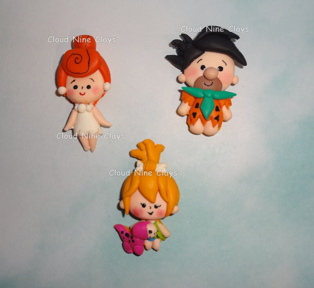 1 Stone Age Cartoon Characters Wilma Pebbles W Dino Fred Clay Doll Flat ...