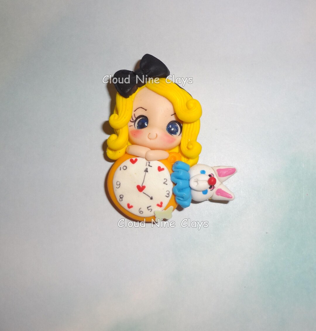Princess Alice Stopwatch With Rabbit Clay Doll Flat Back Bow Center ...