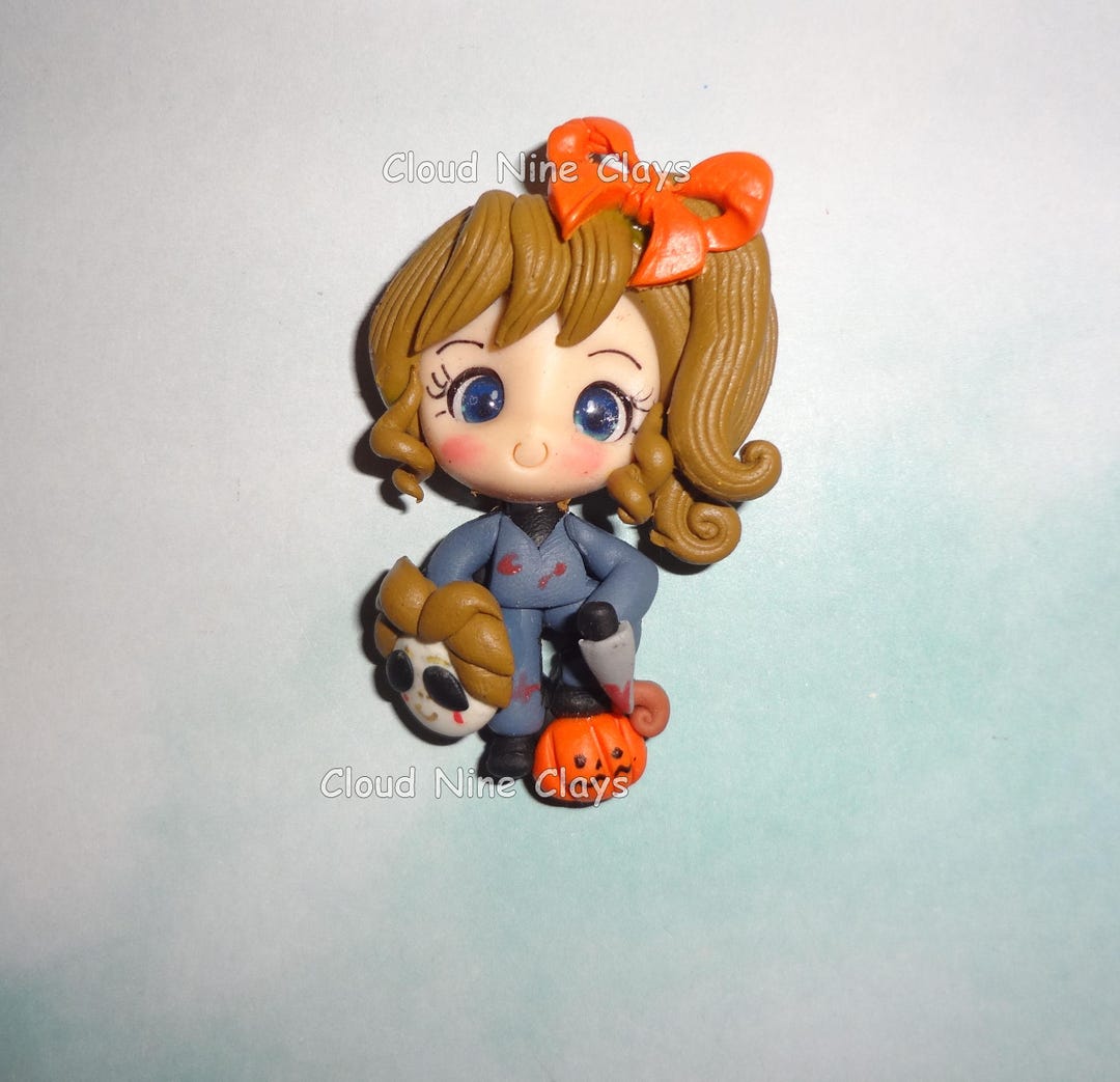 Girl Michael Horror Mask Halloween Character Clay Doll Bow Center Flat ...
