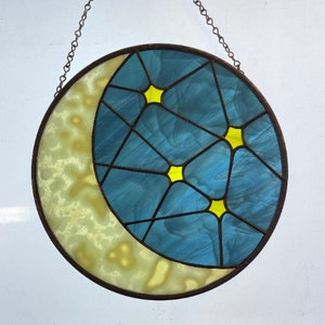 Moon & Stars Stained Glass Pattern JPG and PDF Digital File | Night Sky ...