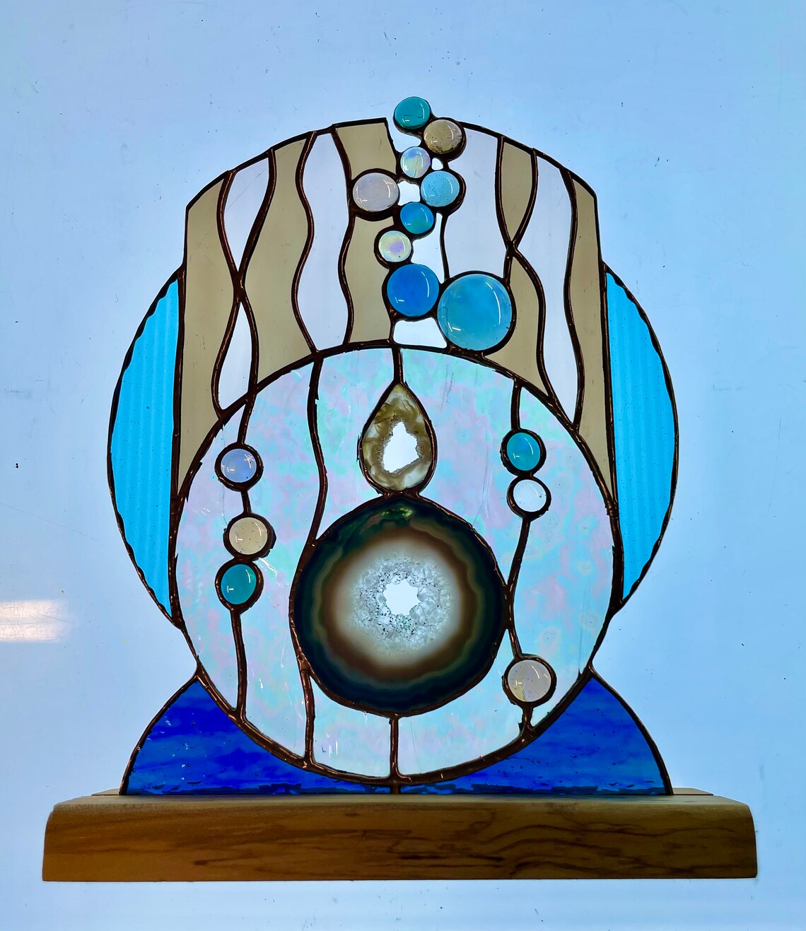 Agate Stained Glass Panel With Wooden Stand | Etsy
