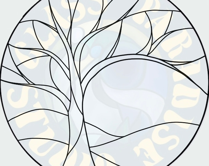 Tree & Moon Stained Glass Pattern PDF/PNG Digital File | Stained Glass ...