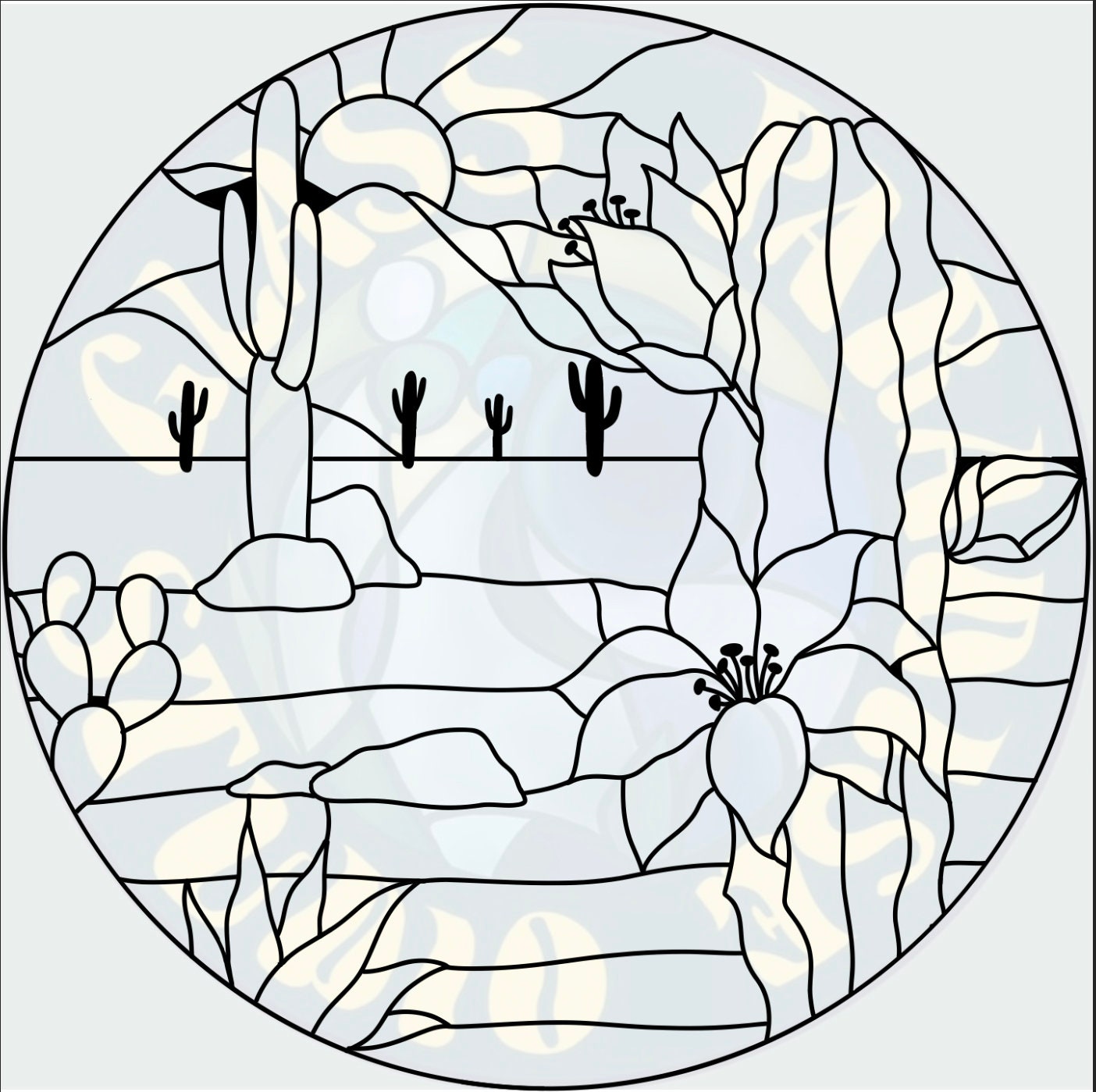 Desert Landscape Stained Glass Pattern PDF Digital File - Etsy