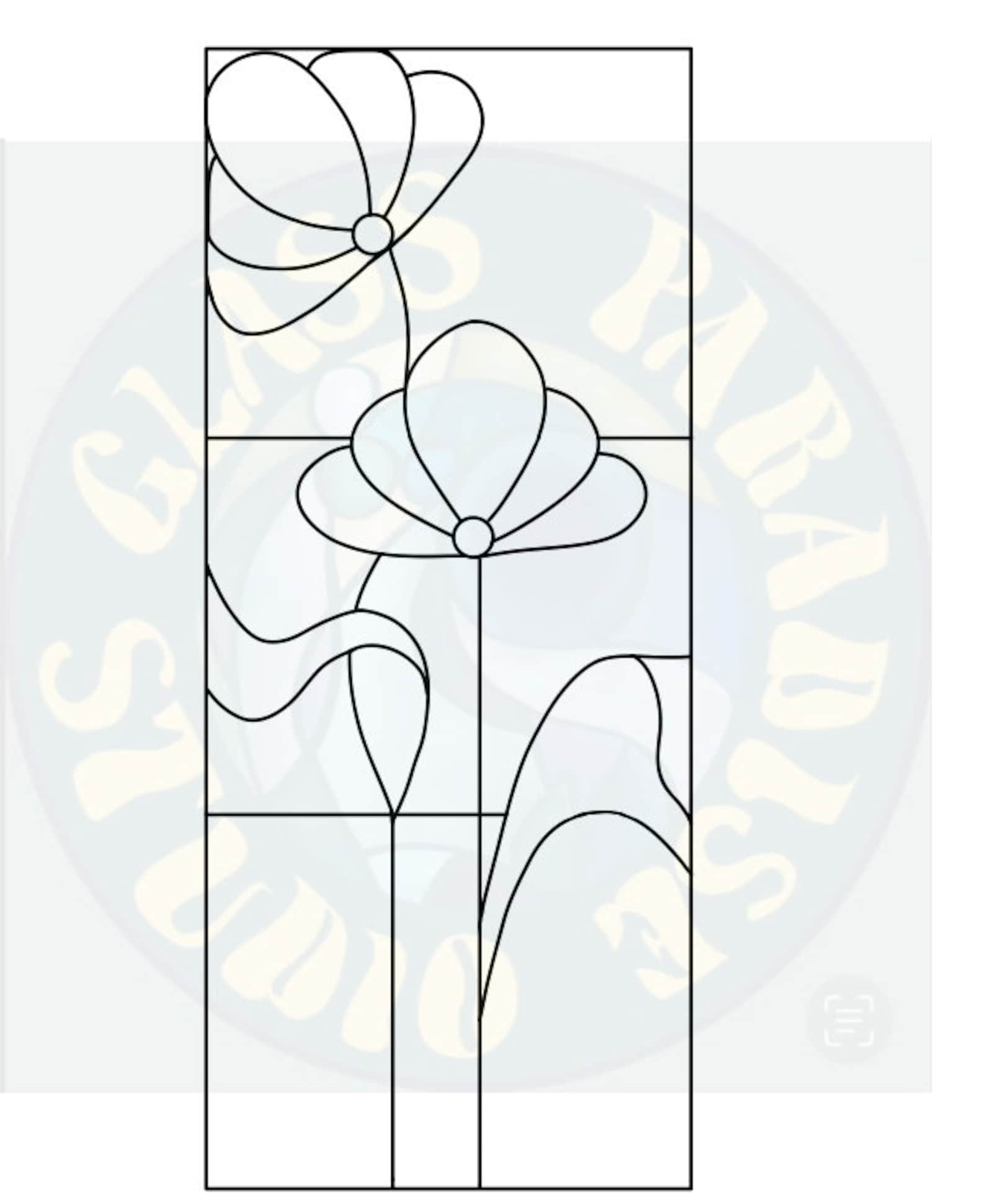 Retro Flowers 2 Pack Stained Glass Pattern PDF & PNG Digital - Etsy
