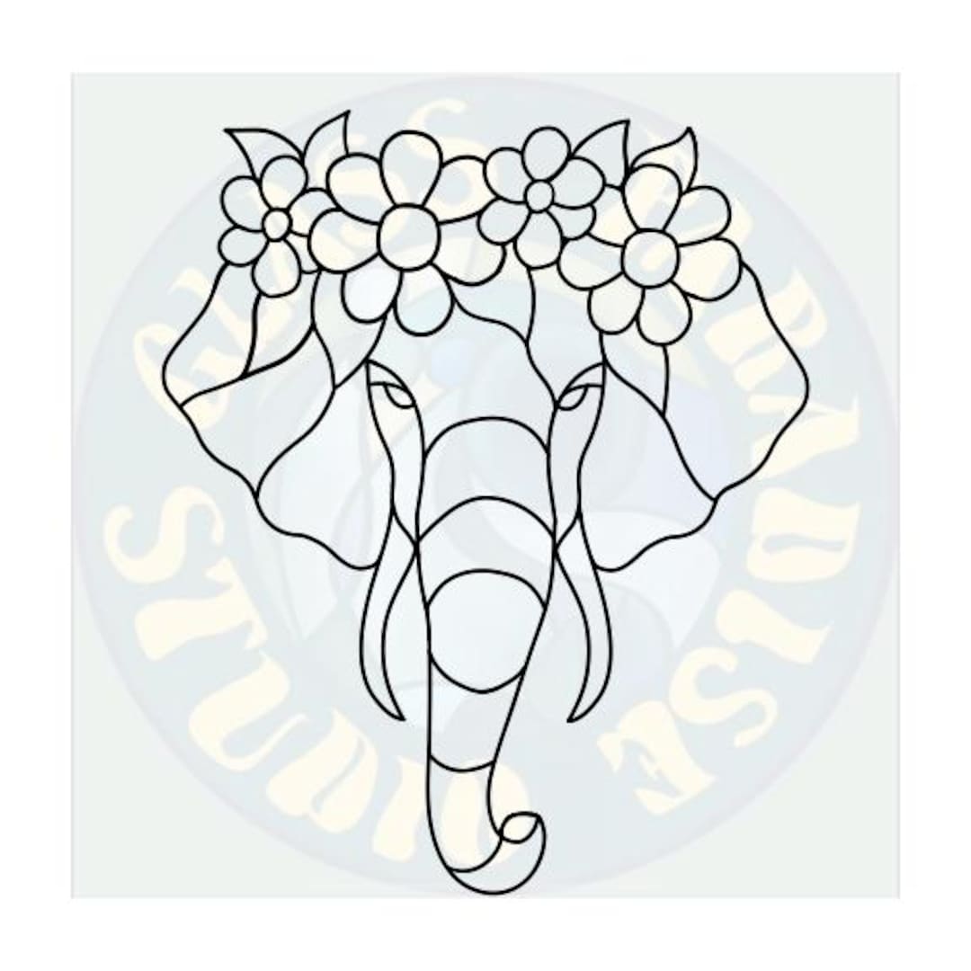 Elephant With Flowers Stained Glass Pattern PDF Digital File - Etsy