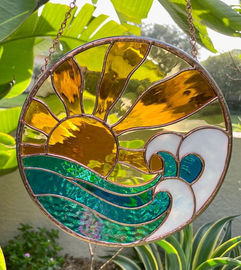 Sun & Wave Stained Glass Pattern PDF, PNG Digital File | Stained Glass ...