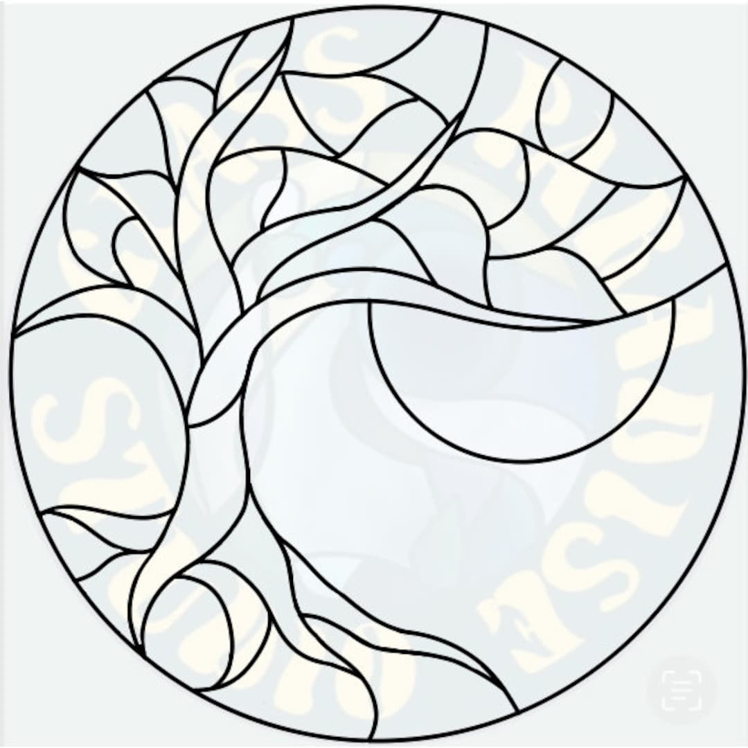 Tree & Moon Stained Glass Pattern PDF/PNG Digital File | Stained Glass ...
