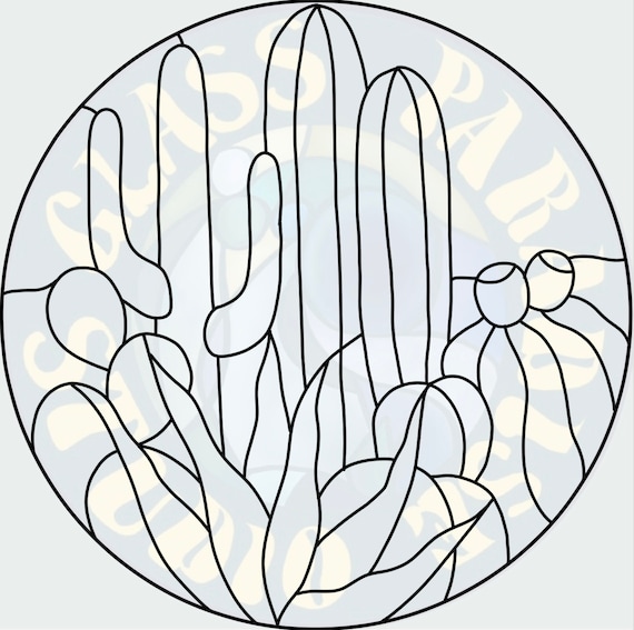 Cactus Cluster Stained Glass Pattern PDF Digital File - Etsy
