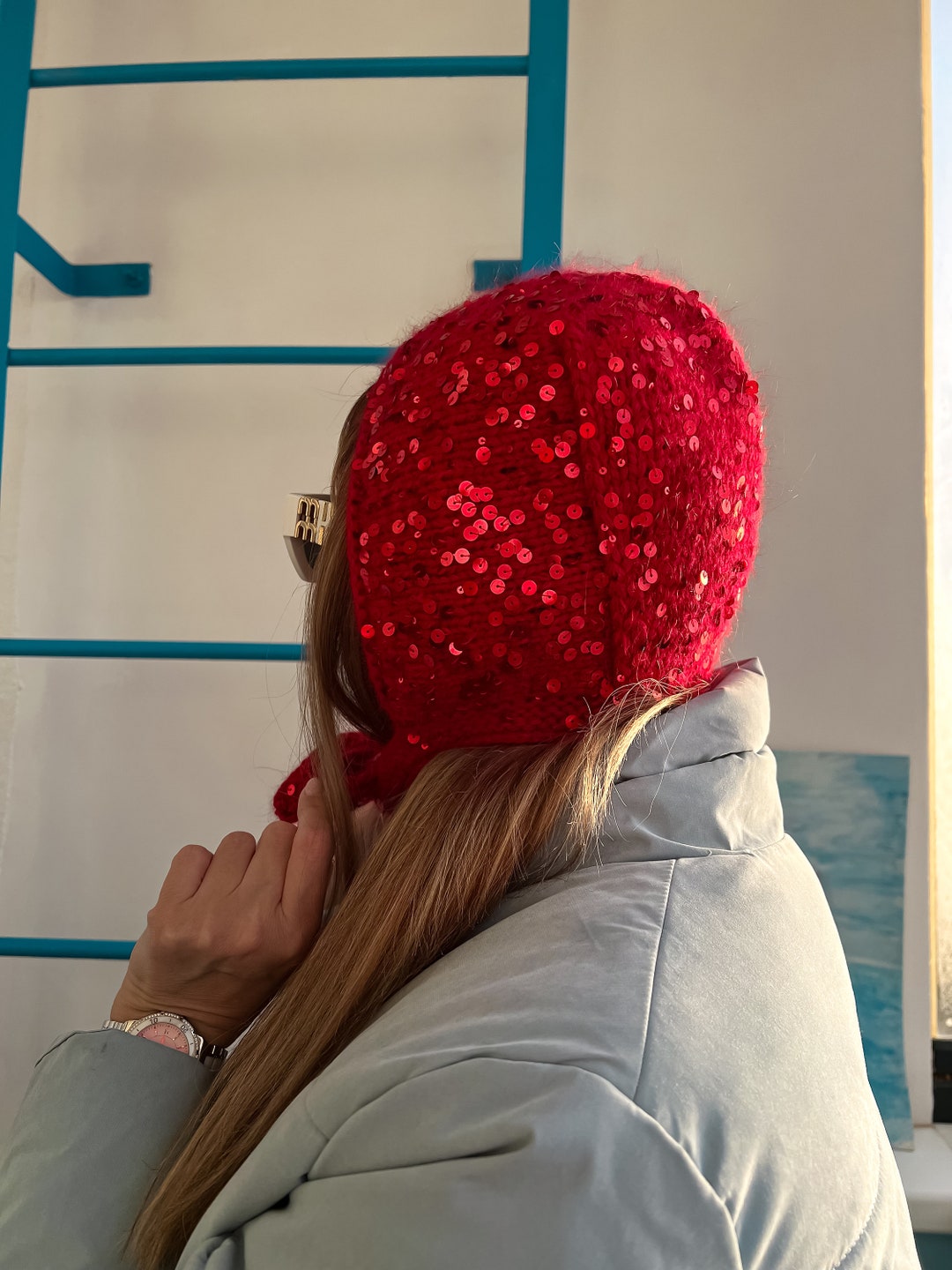 Red Hat With Sequins/red/bonnet Hat With Red Sequins /hat With Ties ...