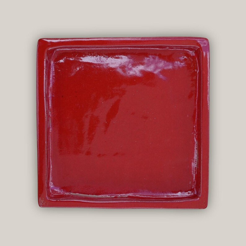 Handcrafted Bright Red Square Ceramic Plant Saucer: Protective Finish ...