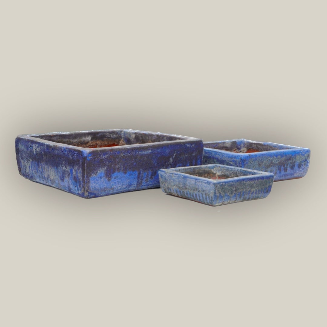 Seafoam Blue Low Square Ceramic Planter Versatile for Indoor/outdoor ...