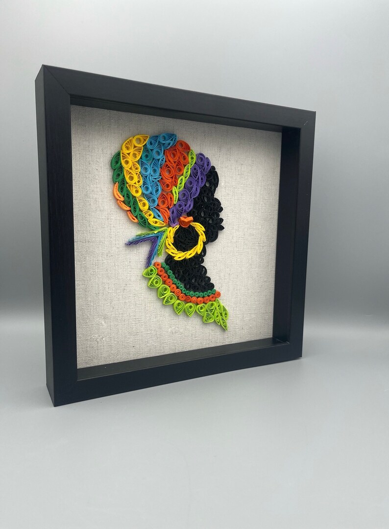 African Woman With Headscarf Quilled Paper Wall Art - Framed Shadow Box ...