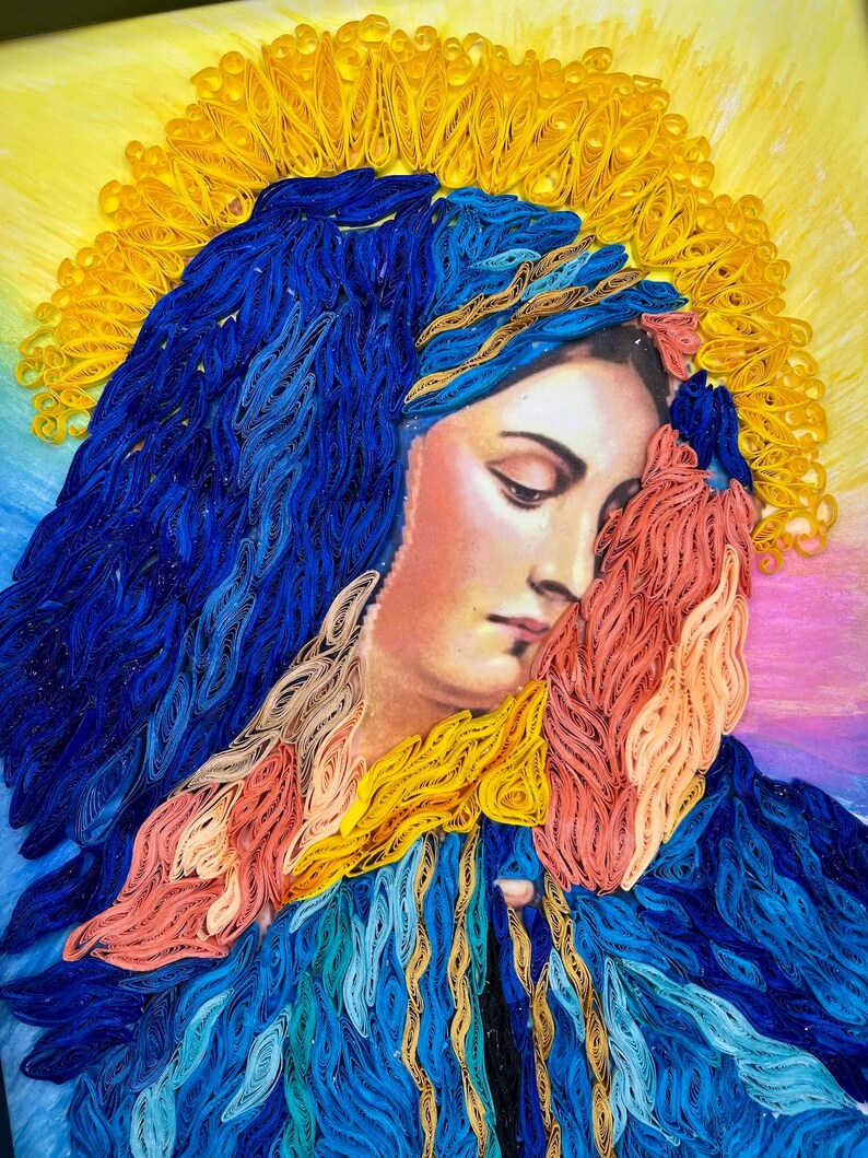 Virgin Mary Quilled Paper and Watercolor Wall Art - Framed Shadow Box ...