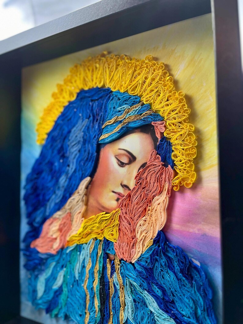 Virgin Mary Quilled Paper and Watercolor Wall Art - Framed Shadow Box ...