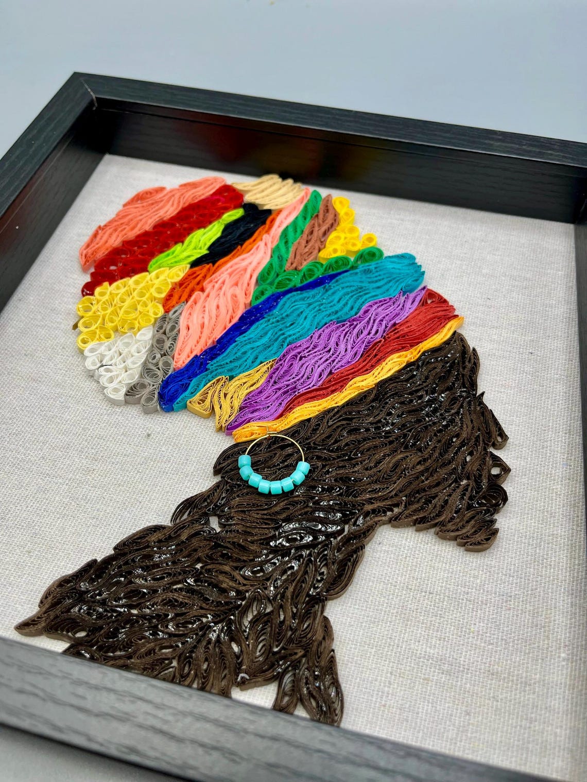 African Woman With Headscarf Quilled Paper Wall Art - Framed Shadow Box ...