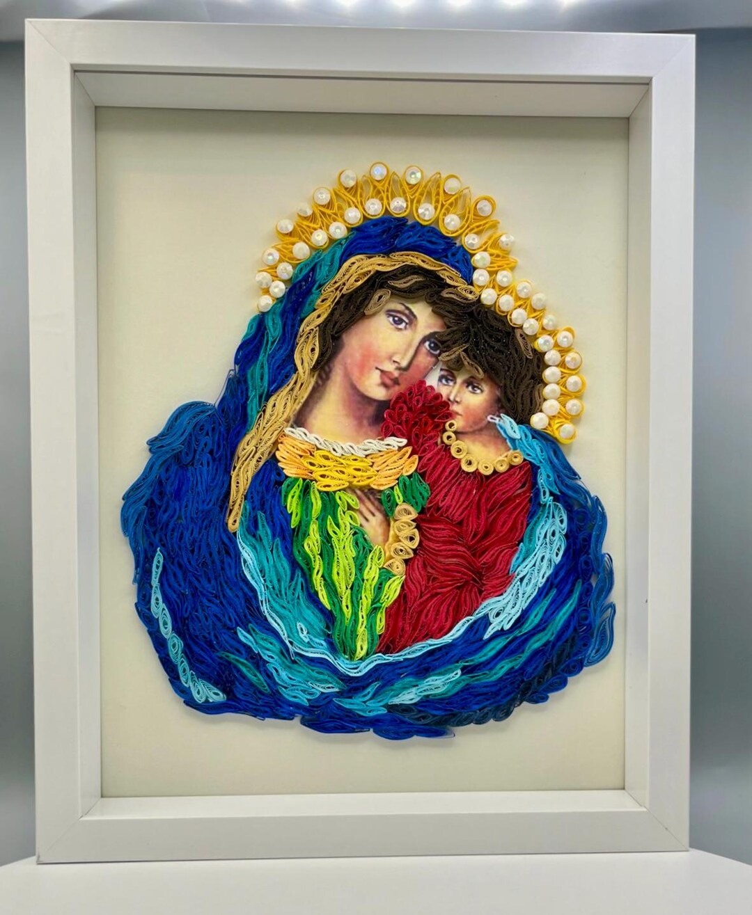 Virgin Mary and Jesus Quilled Paper Wall Art - Framed Shadow Box ...