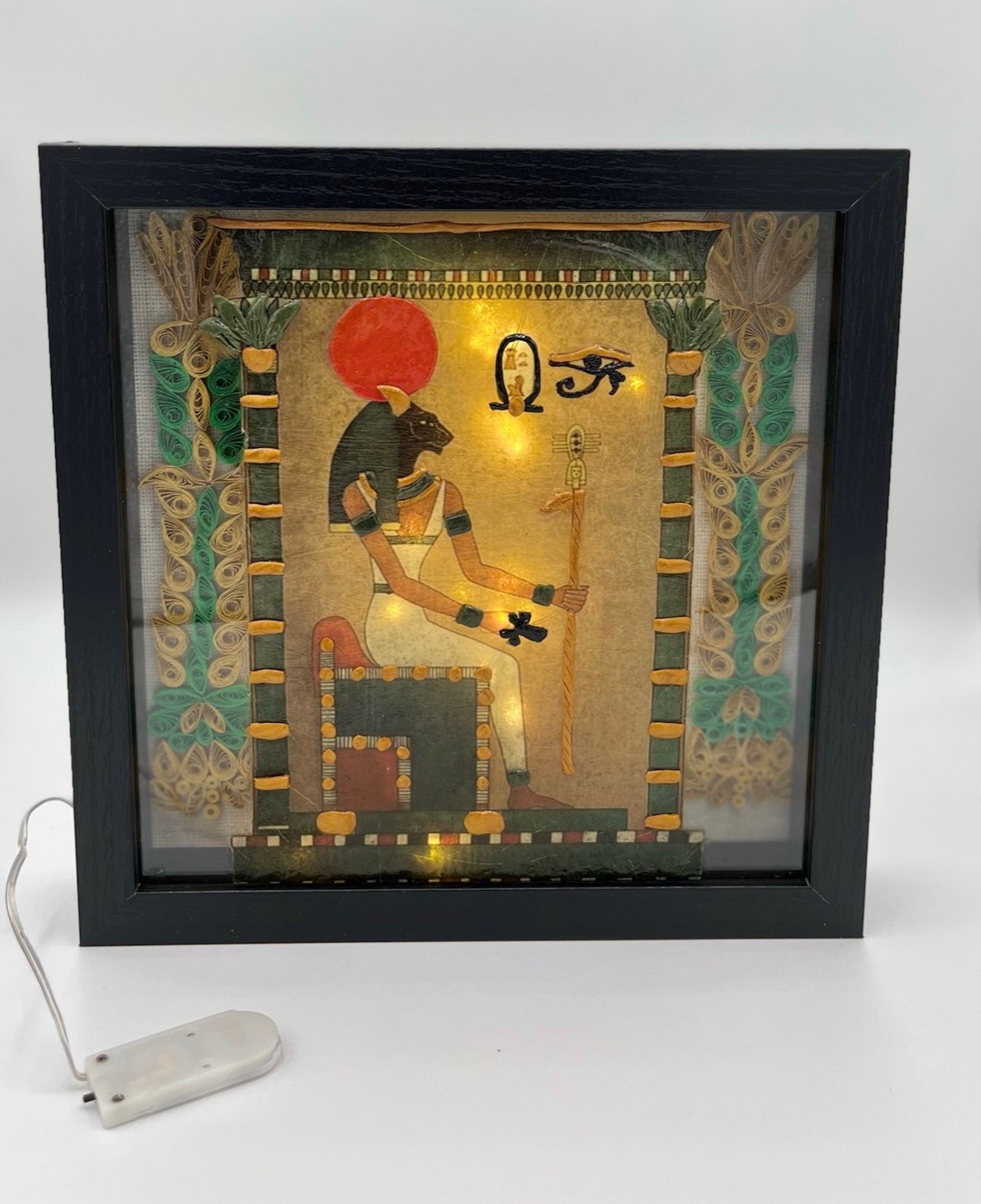 Egyptian Goddess Bastet Decoupage Papyrus Shadow Box Art With Polymer ...