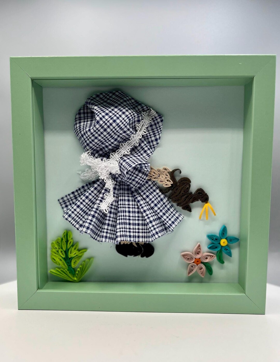 Girl Gardening Paper Quill and Fabric Wall Art - Framed Shadow Box Art ...