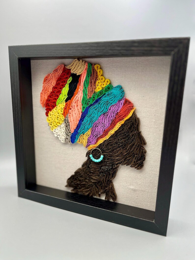 African Woman With Headscarf Quilled Paper Wall Art - Framed Shadow Box ...