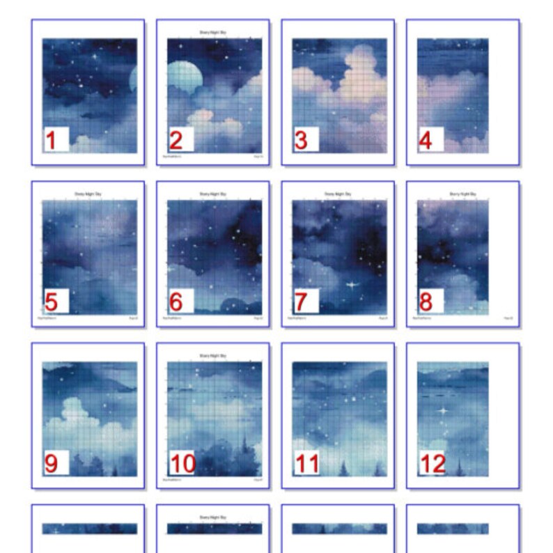 Starry Night Sky Cross Stitch Pattern - Moon Clouds Counted Cross-stitch - Pattern Keeper ...