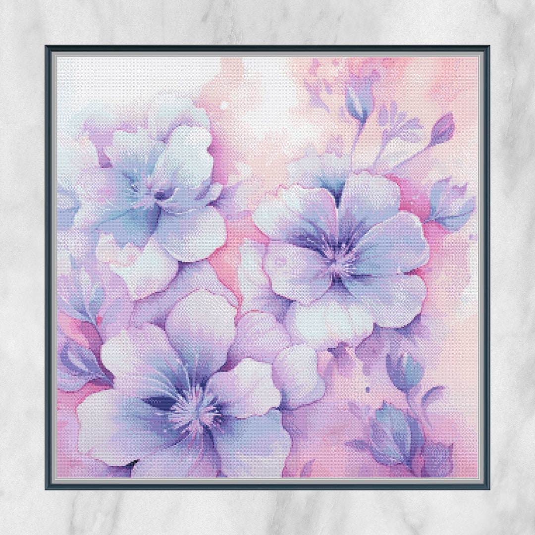 Periwinkle Flowers Cross Stitch Pattern - Watercolor Blossom Counted ...