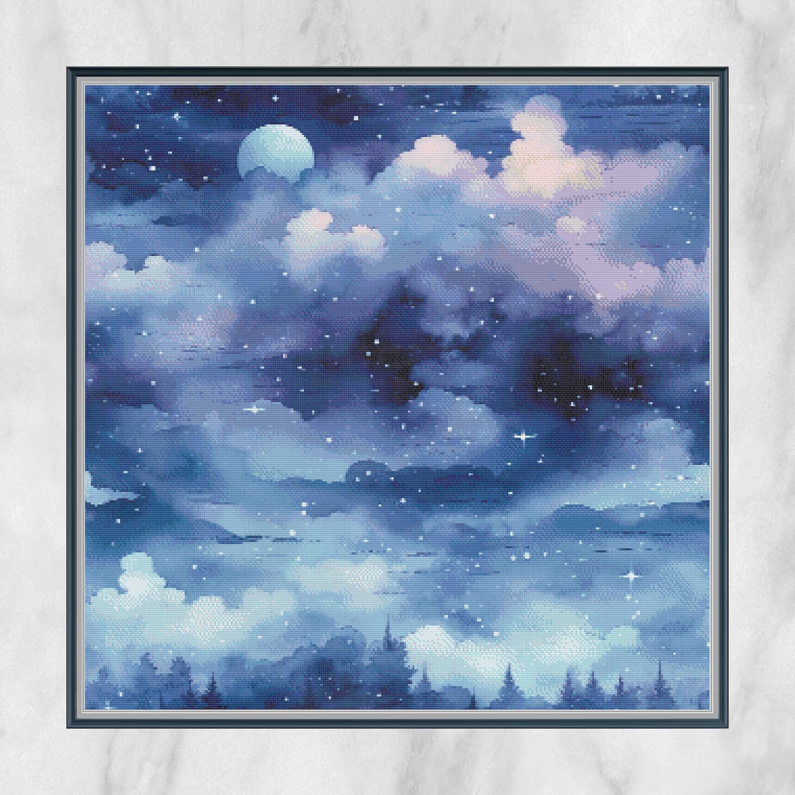 Starry Night Sky Cross Stitch Pattern - Moon Clouds Counted Cross-stitch - Pattern Keeper ...